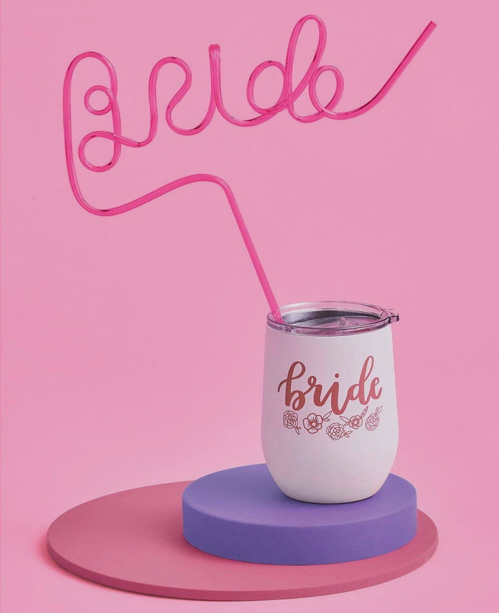 Pink BRIDE Cursive Straw Bachelorette Party Bridal Shower – Pink ...